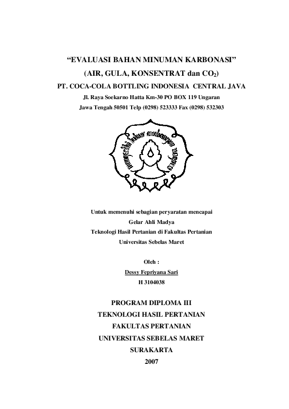(PDF) "EVALUASI BAHAN MINUMAN KARBONASI" (AIR, GULA, KONSENTRAT dan CO ...