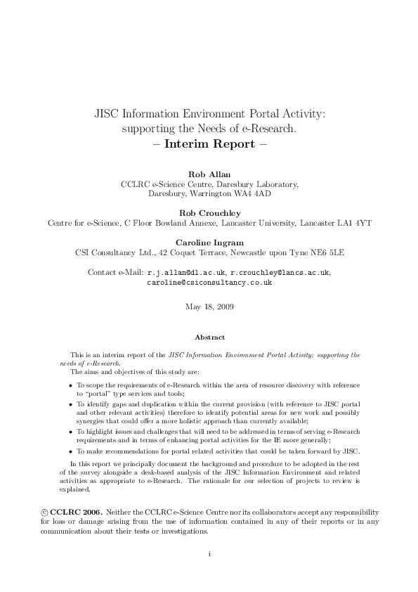 (PDF) JISC Information Environment Portal Activity: Supporting the ...