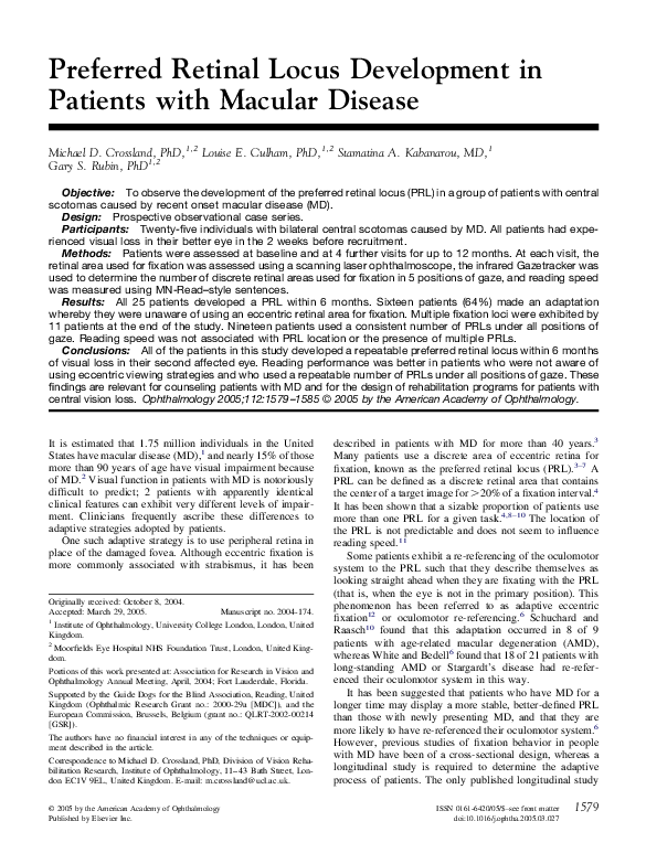 (PDF) Preferred Retinal Locus Development In Patients With Macular Disease