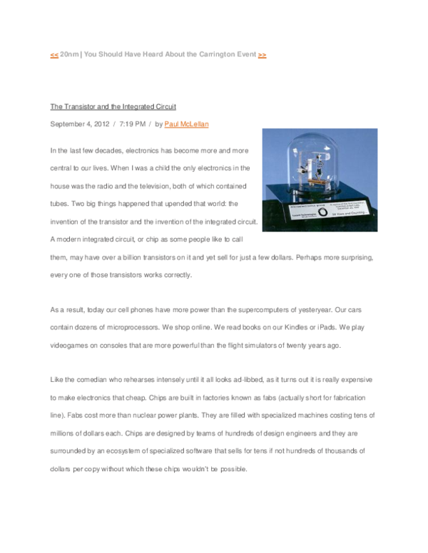 (DOC) The Transistor and the Integrated Circuit