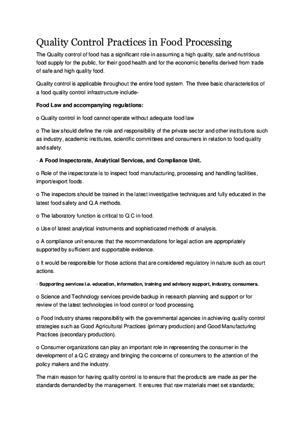 (DOC) Quality Control Practices in Food Processing