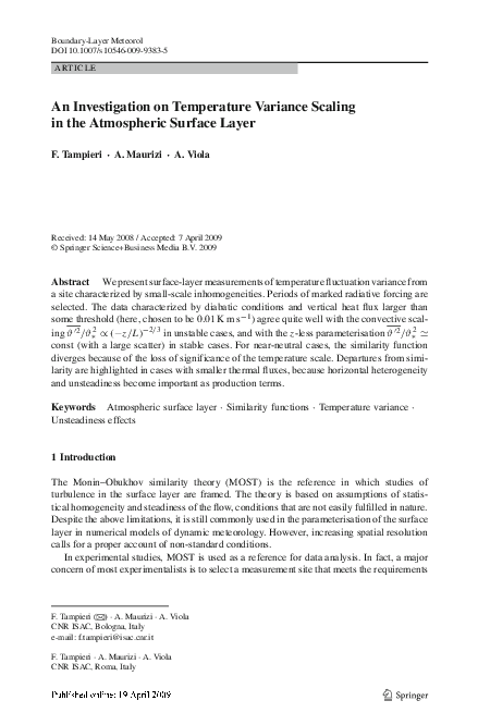 Pdf Boundary Layer Meteorol An Investigation On Temperature Variance