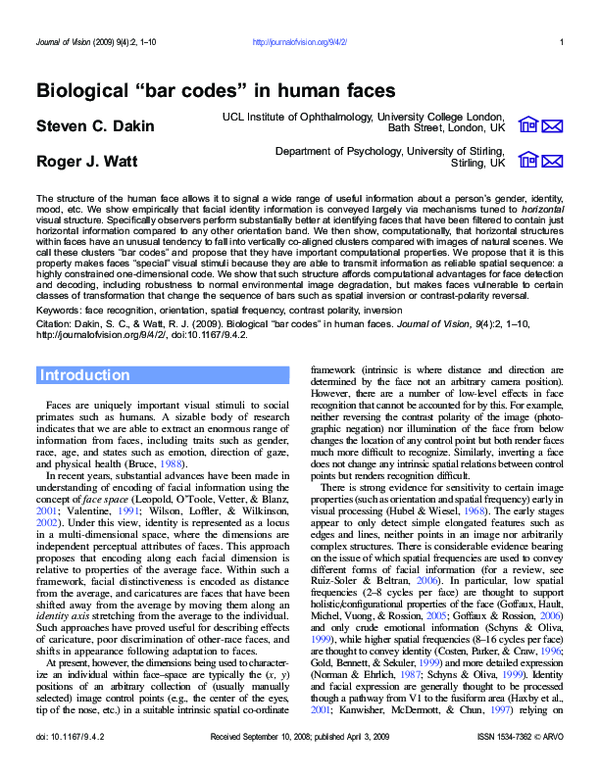 (PDF) Biological "Bar Codes" In Human Faces