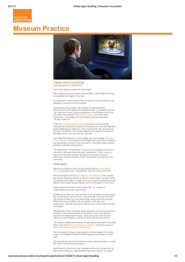 (PDF) Virtual object handling Museums Association