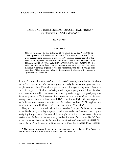 (PDF) Language-Independent Conceptual 'Bugs' In Novice Programming
