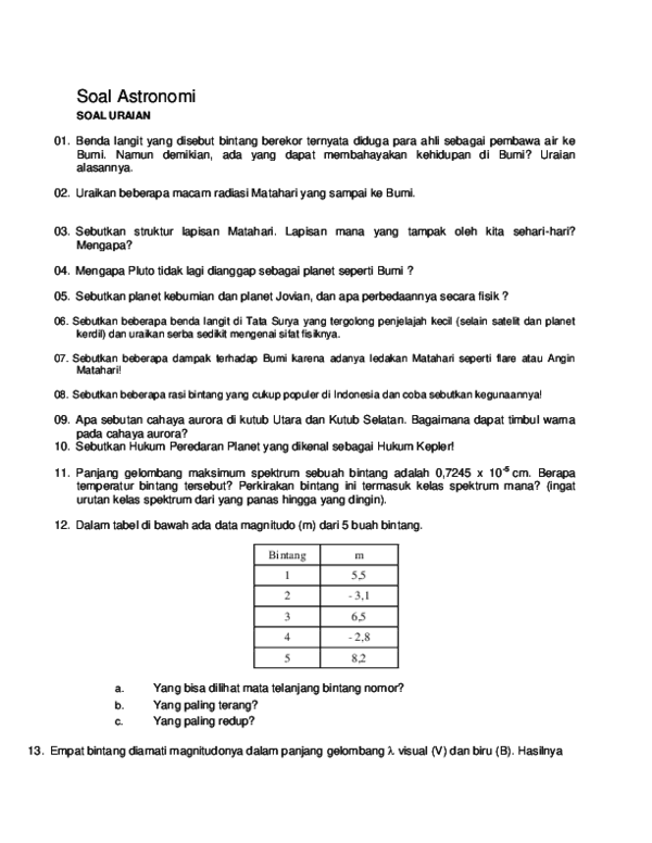 (DOC) Soal Astronomi SOAL URAIAN