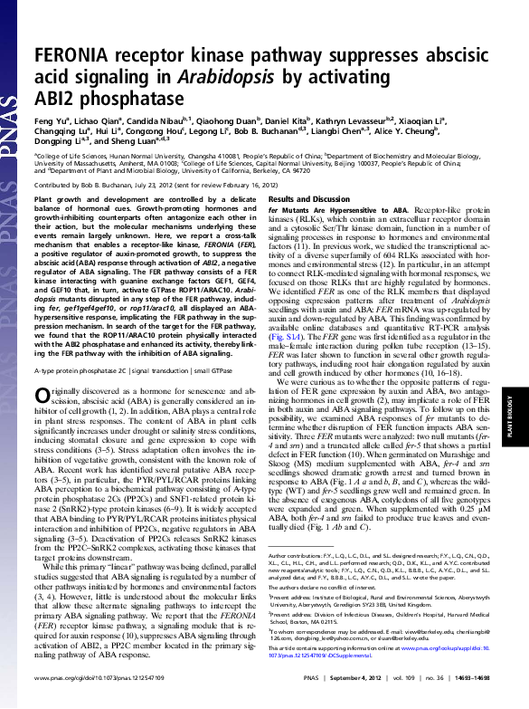 (PDF) FERONIA receptor kinase pathway suppresses abscisic acid ...