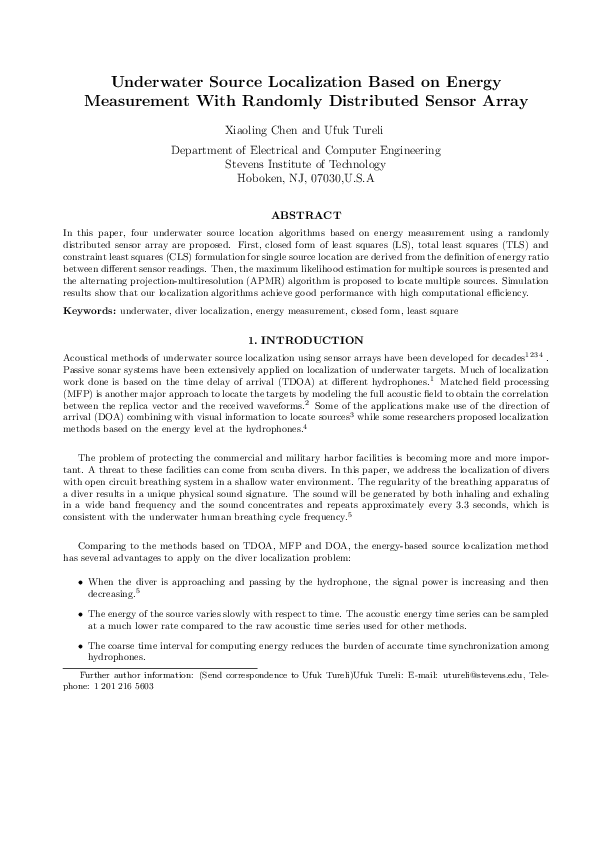 (PDF) Underwater Source Localization Based on Energy Measurement With Randomly Distributed ...