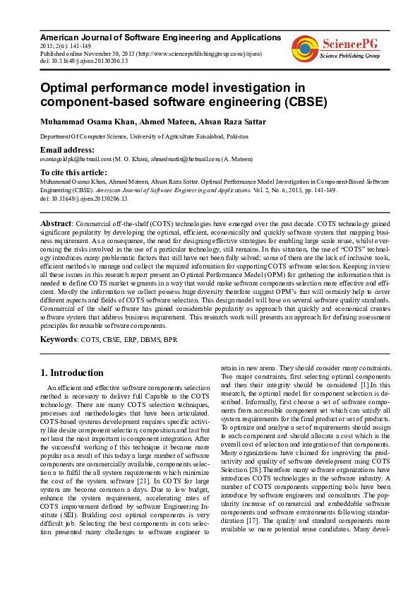 (PDF) Optimal performance model investigation in component-based ...