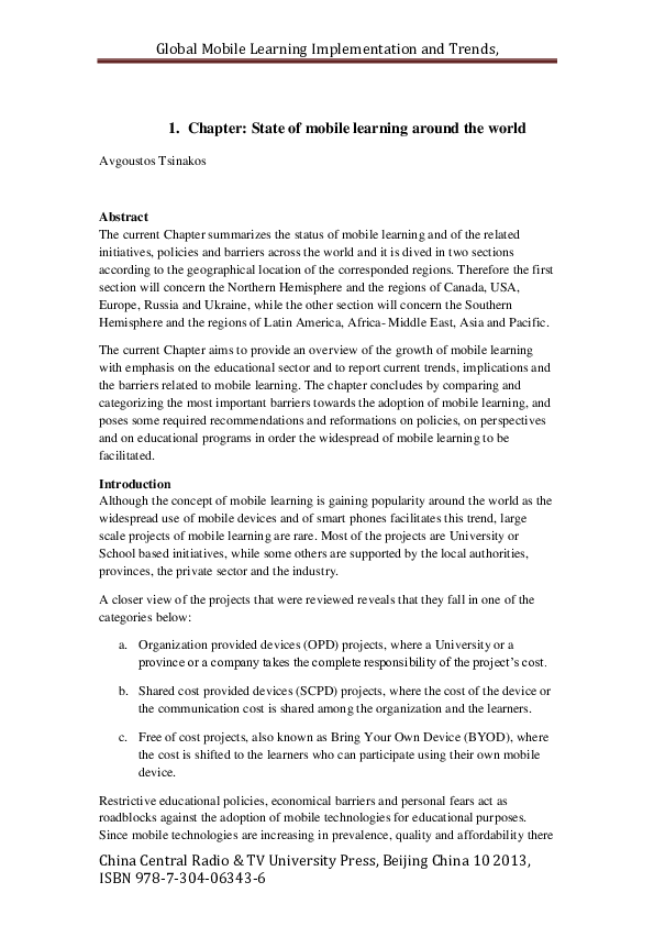 (PDF) Global Mobile Learning Implementation and Trends