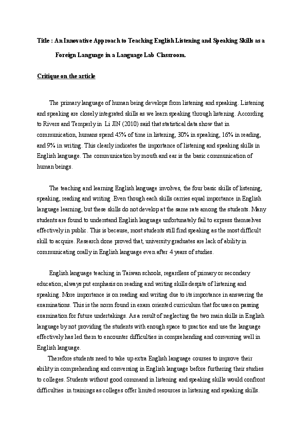 (DOC) Title : An Innovative Approach to Teaching English Listening and ...