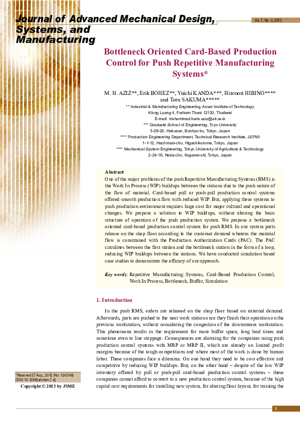 (PDF) Bottleneck Oriented Card-Based Production Control for Push ...