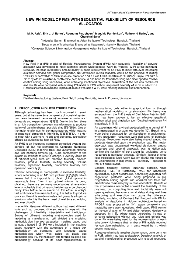 (PDF) NEW PN MODEL OF FMS WITH SEQUENTIAL FLEXIBILITY OF RESOURCE ...