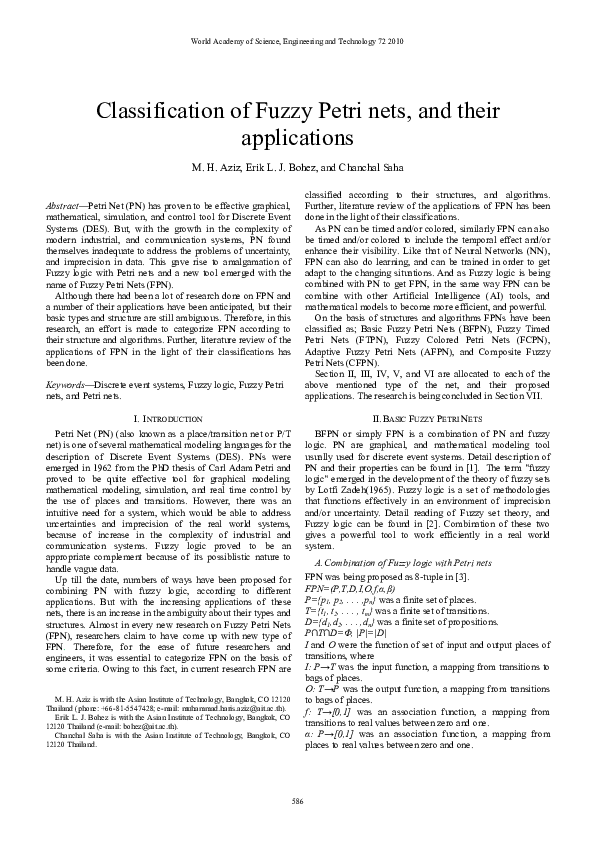 (PDF) Classification of Fuzzy Petri nets, and their applications