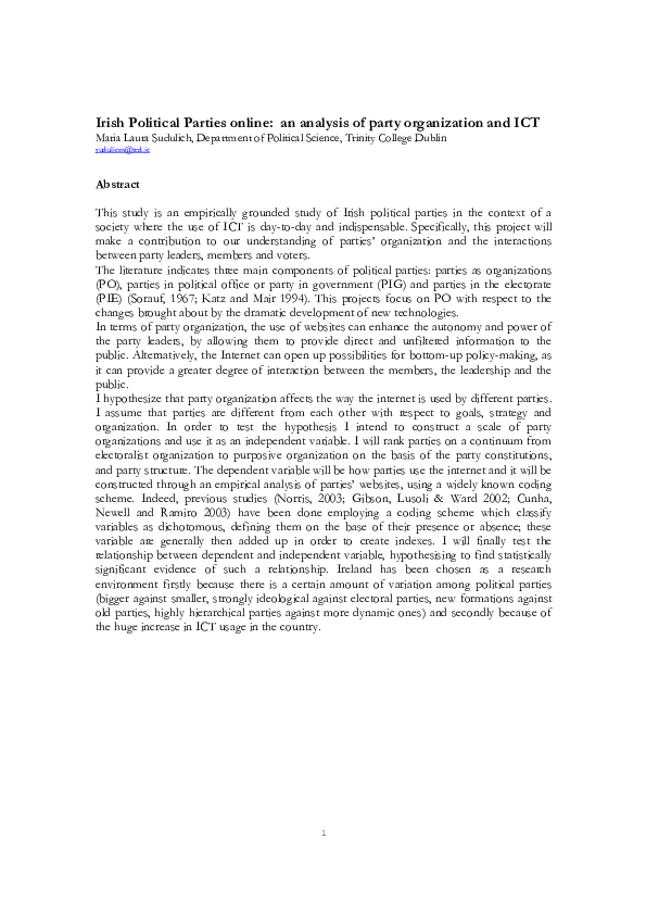 (PDF) Irish Political Parties Online: An Analysis of Party Organization ...