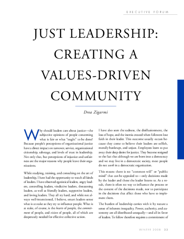 (PDF) Just leadership: Creating a values-driven community