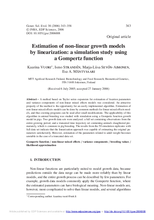 Pdf Estimation Of Non Linear Growth Models By Linearization A