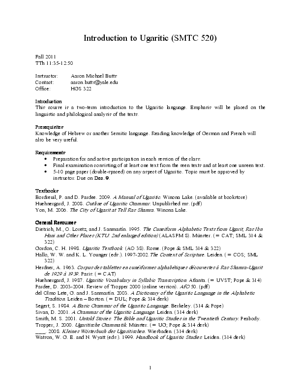 (PDF) Introduction to Ugaritic