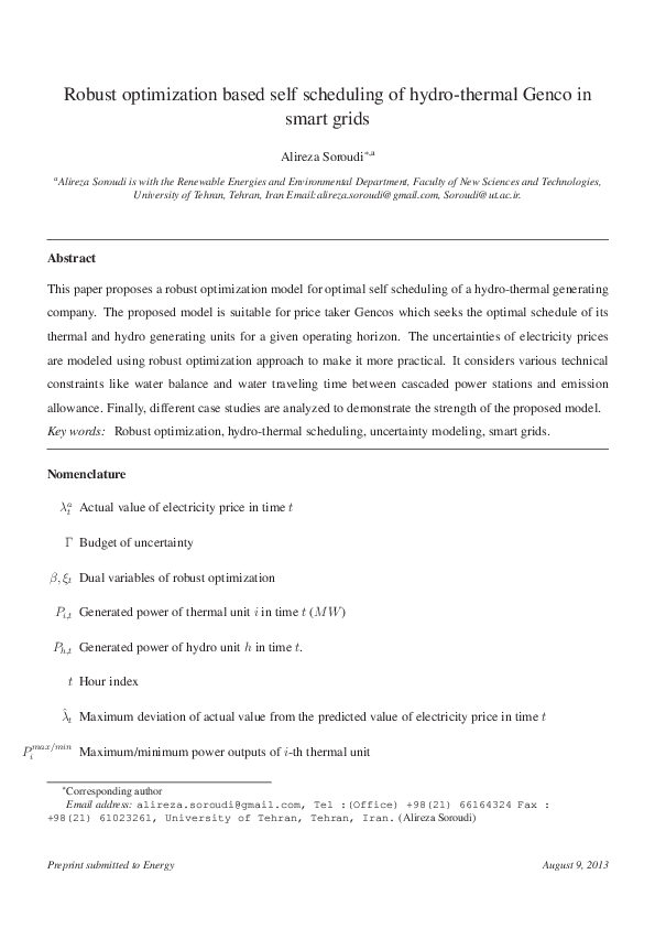 (PDF) Robust optimization based self scheduling of hydro-thermal Genco in smart grids