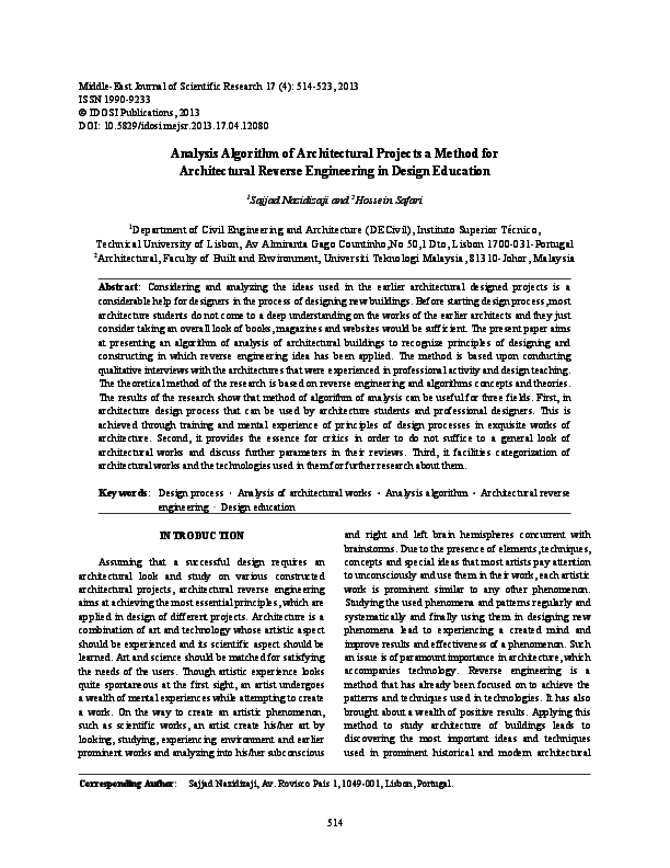 Pdf Analysis Algorithm Of Architectural Projects A Method For Architectural Reverse