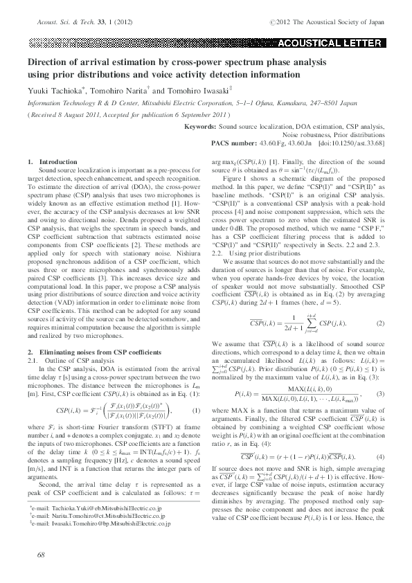 (PDF) Direction of arrival estimation by cross-power spectrum phase analysis using prior ...