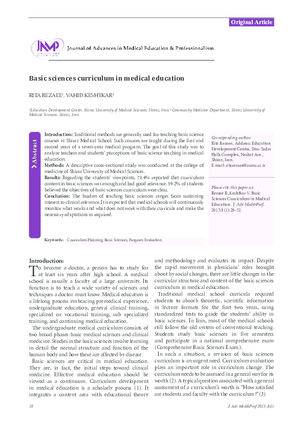 (PDF) Basic sciences curriculum in medical education