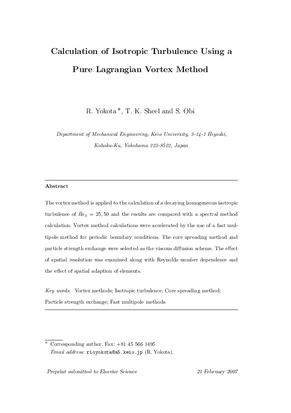 (PDF) Calculation of isotropic turbulence using a pure Lagrangian vortex method