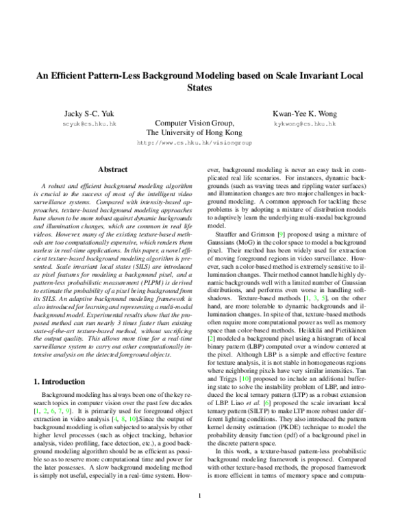 Pdf An Efficient Pattern Less Background Modeling Based On Scale