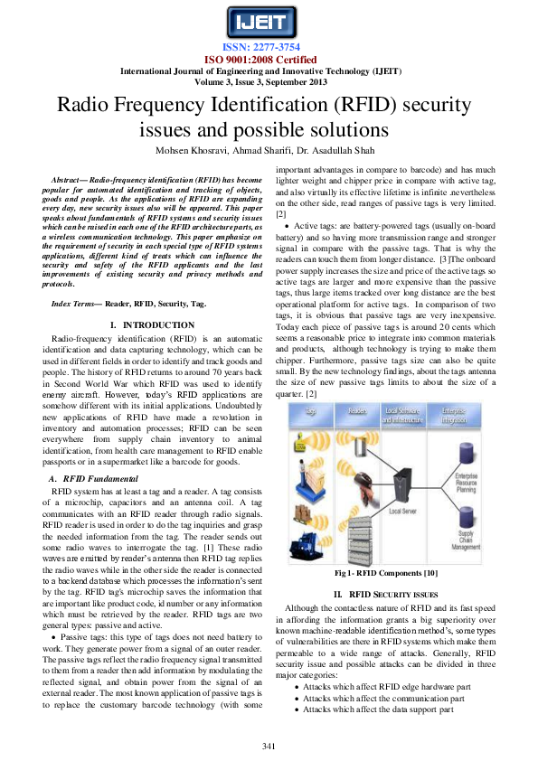 (PDF) Radio Frequency Identification (RFID) security issues and possible solutions