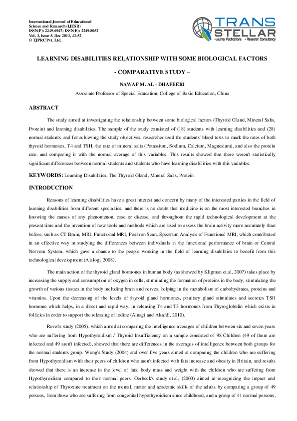 (PDF) Learning Disabilities Relationship with Some Biological Factors ...