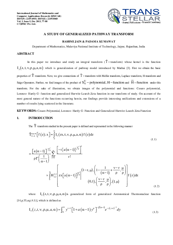 (PDF) A Study of Generalized Pathway Transform