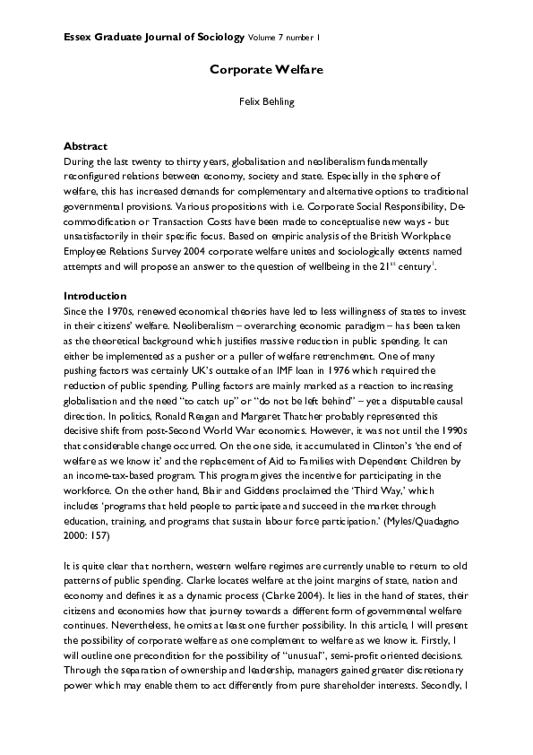 (PDF) Corporate Welfare