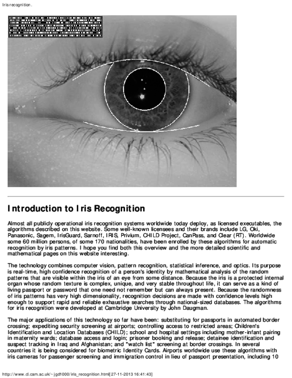 Introduction To Iris Recognition Sarthak Pattanaik