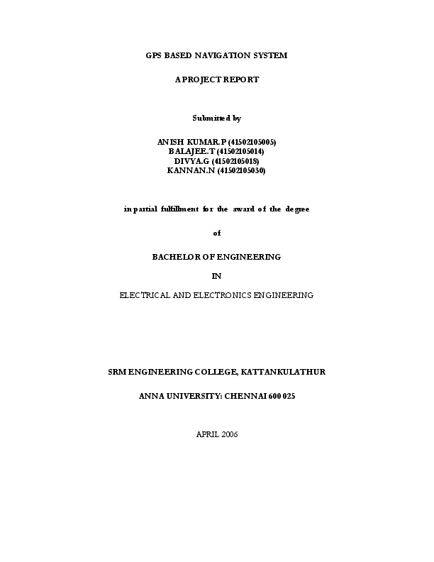 Pdf Gps Based Navigation System A Project Report Submitted By