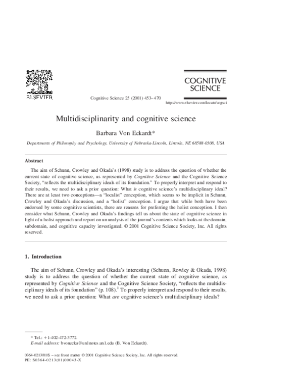 (PDF) Multidisciplinarity and Cognitive Science