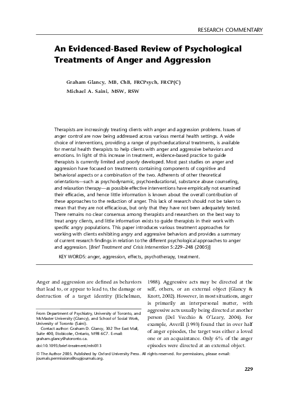 (PDF) An Evidenced-Based Review of Psychological Treatments of Anger ...