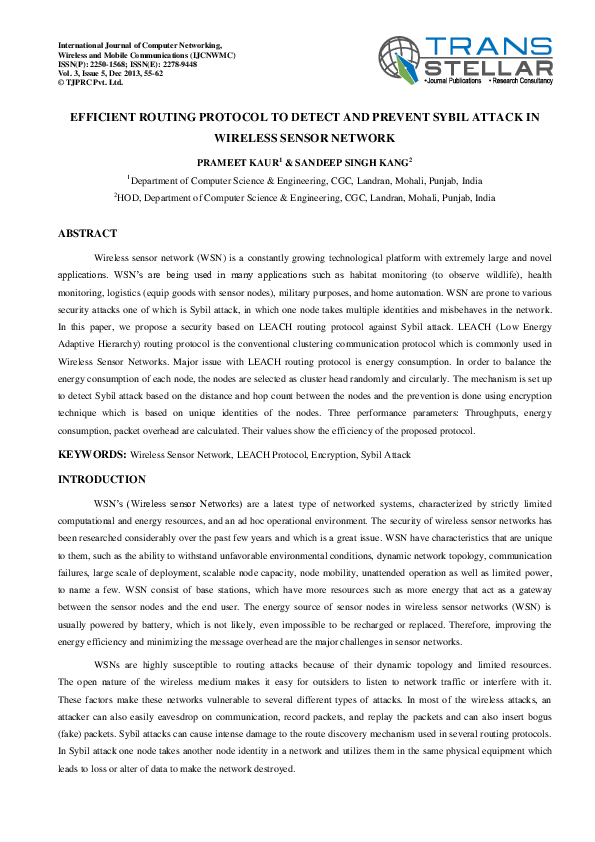 (PDF) Efficient Routing Protocol to Detect and Prevent Sybil Attack in Wireless Sensor Network