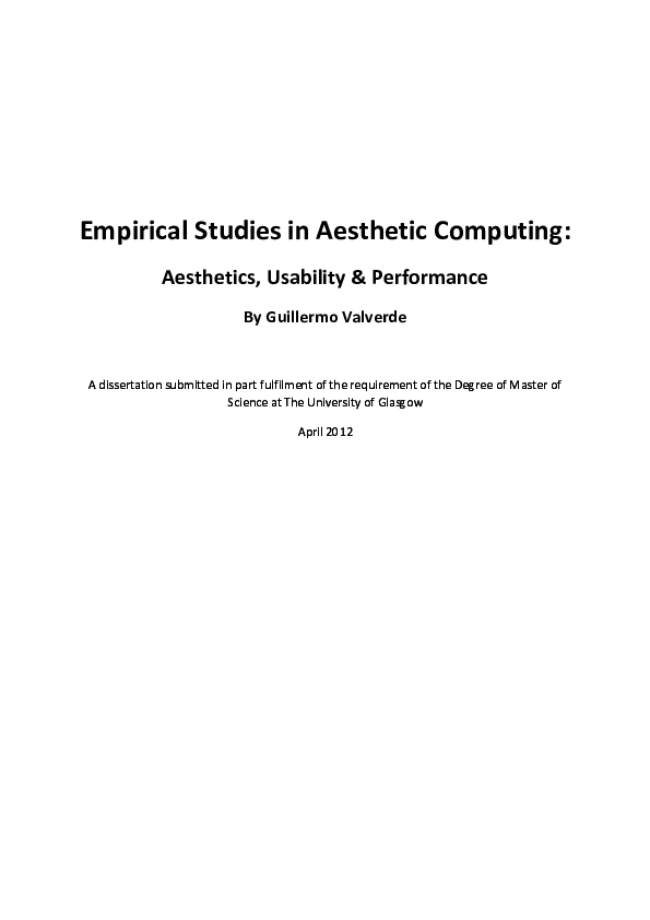(PDF) Empirical Studies in Aesthetic Computing: Aesthetics, Usability & Performance
