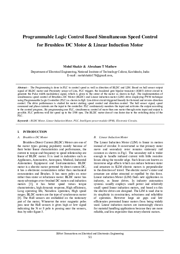 (PDF) Programmable Logic Control Based Simultaneous Speed Control for ...