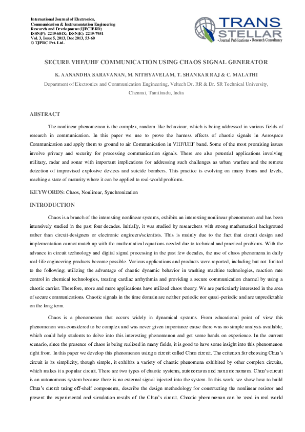 (PDF) Secure VHF/UHF Communication Using Chaos Signal Generator