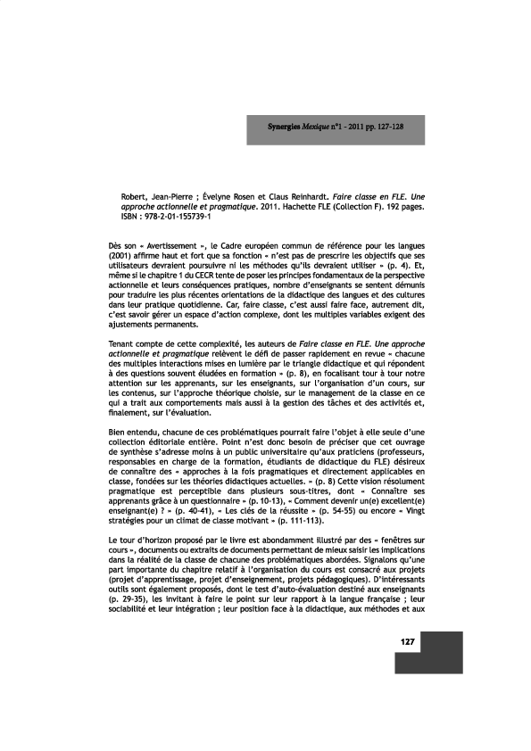 (PDF) “Faire classe en FLE. Une approche actionnelle et pragmatique”, note de lecture