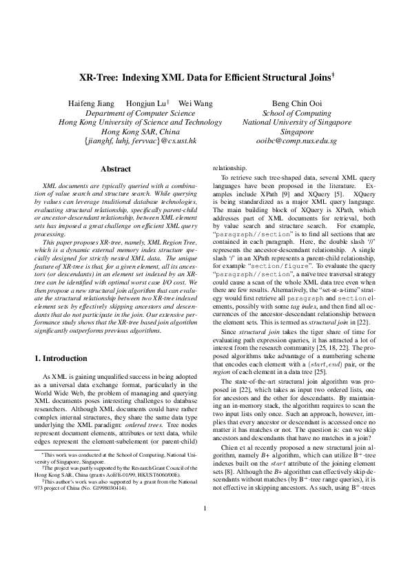(PDF) XR-Tree: Indexing XML Data for Efficient Structural Joins