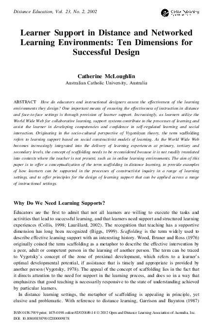 (PDF) Learner Support In Distance and Networked Learning Environments: Ten Dimensions for ...