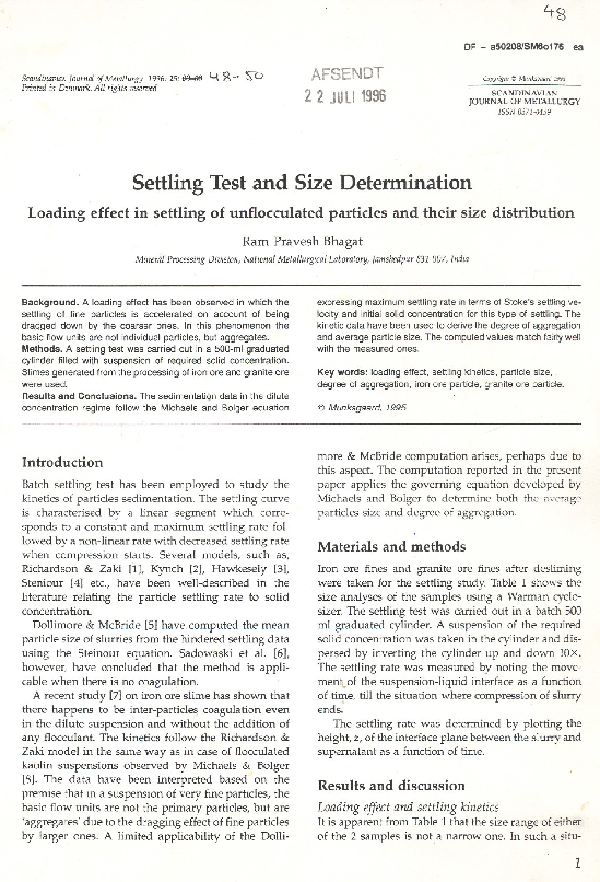 (PDF) Settling Test & Size Distribution