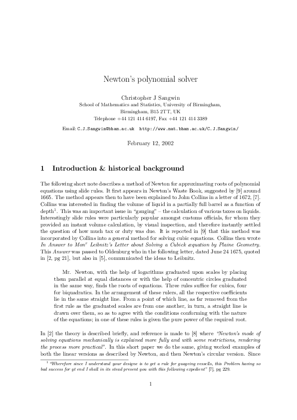 (PDF) Newton's Polynomial Solver