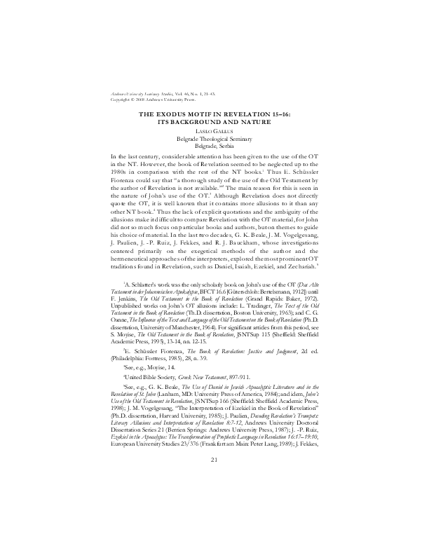 (PDF) Exodus Motif in Revelation 15-16: Its Background and Nature