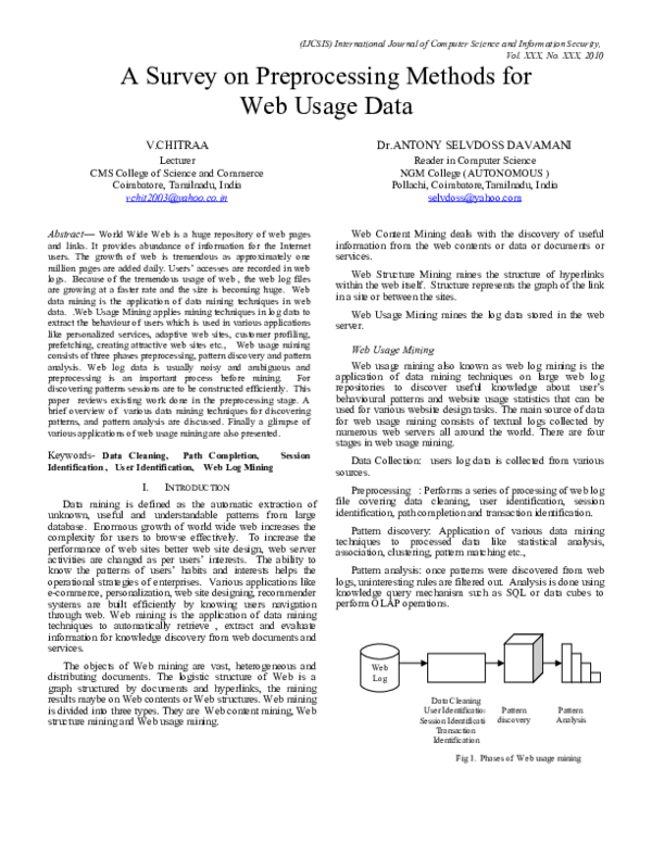 Doc A Survey On Preprocessing Methods For Web Usage Data