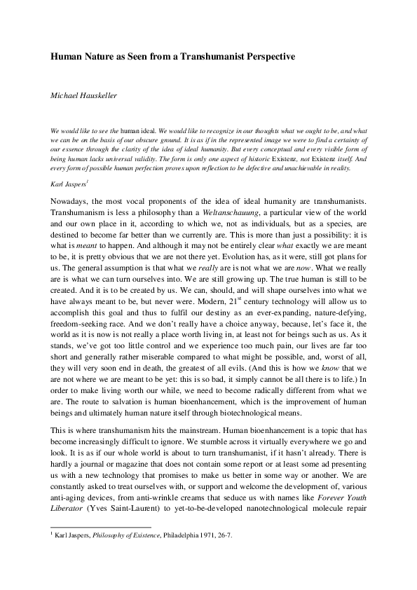 (PDF) Human Nature from a Transhumanist Perspective