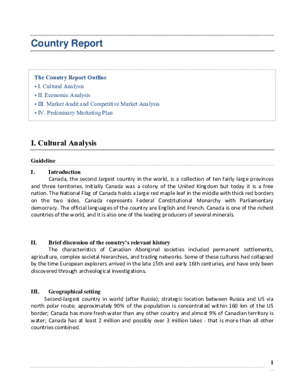 (DOC) Country Report The Country Report Outline @BULLET I. Cultural ...
