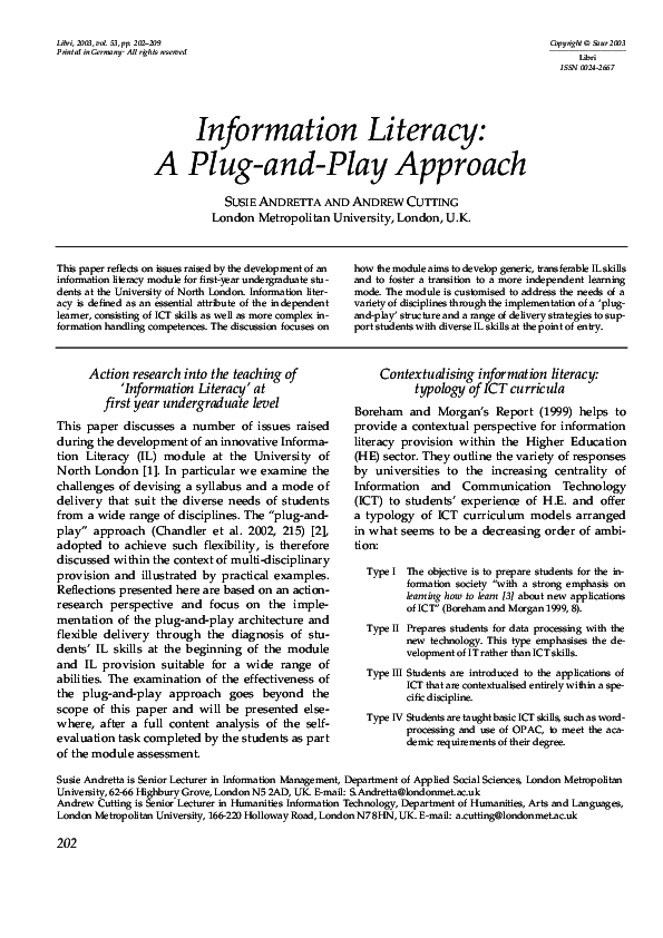 (PDF) Information Literacy: A Plug-and-Play Approach